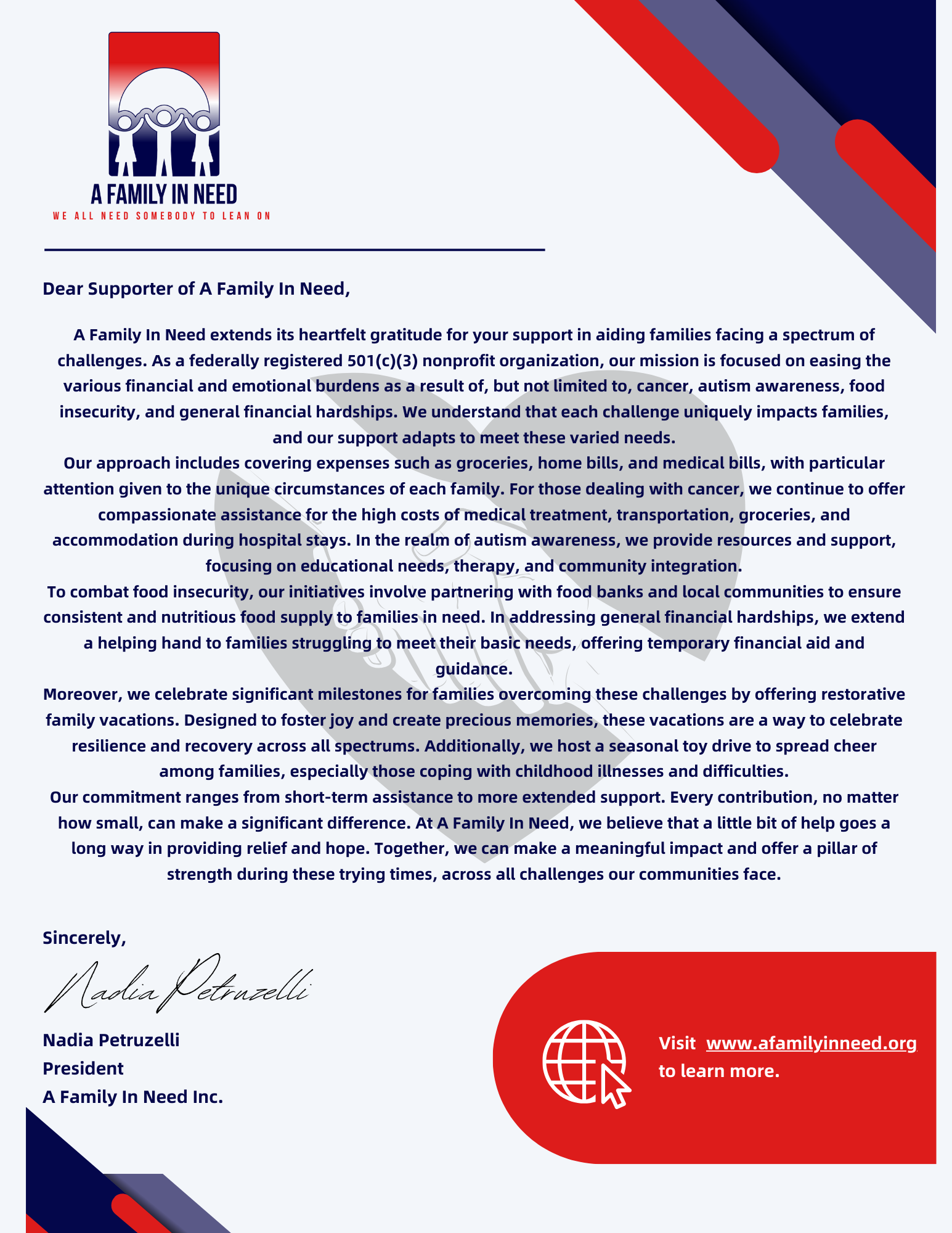 A Family In Need – We Are Committed To Alleviating The Financial Strain ...